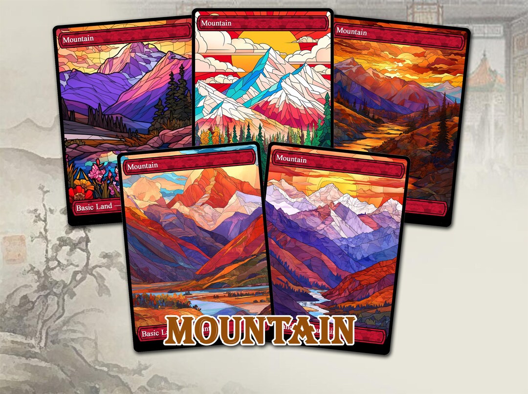 10 Stained Glass Mountains Basic Lands, MTG Proxy Full Art Basic Lands ...
