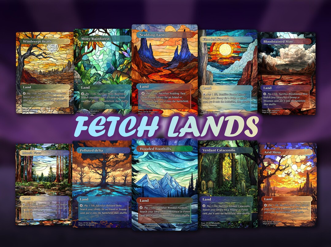 Fetch Land Bundle (10+ Cards), MTG Fetch Land Proxy Set, Stained Glass Style Custom MTG Proxy ...