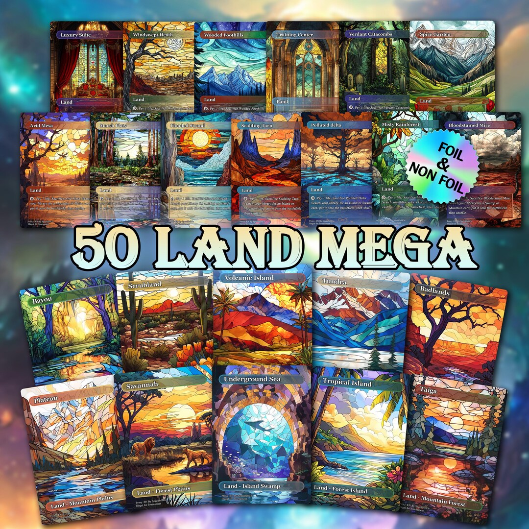 Mega EDH Land Pack Dual Shock Fetch Bond Triome Lands Stained Glass ...