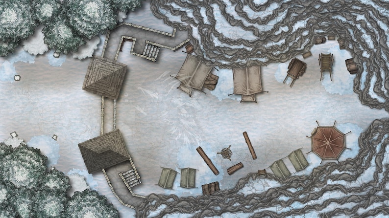 Hand-made Fantasy RPG Map for Dnd Snowy Mountain Camp Theme for Epic ...
