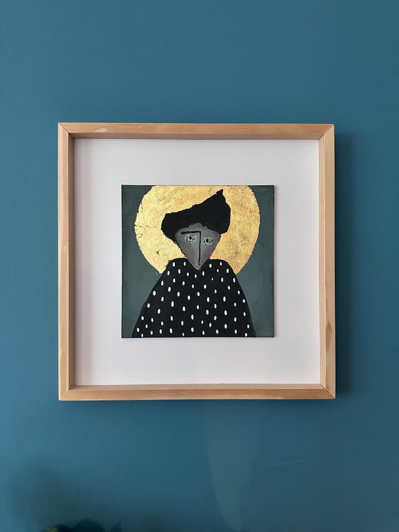 Original Acrylic Portrait Painting | Gold Leaf Detail, Wood Frame ...