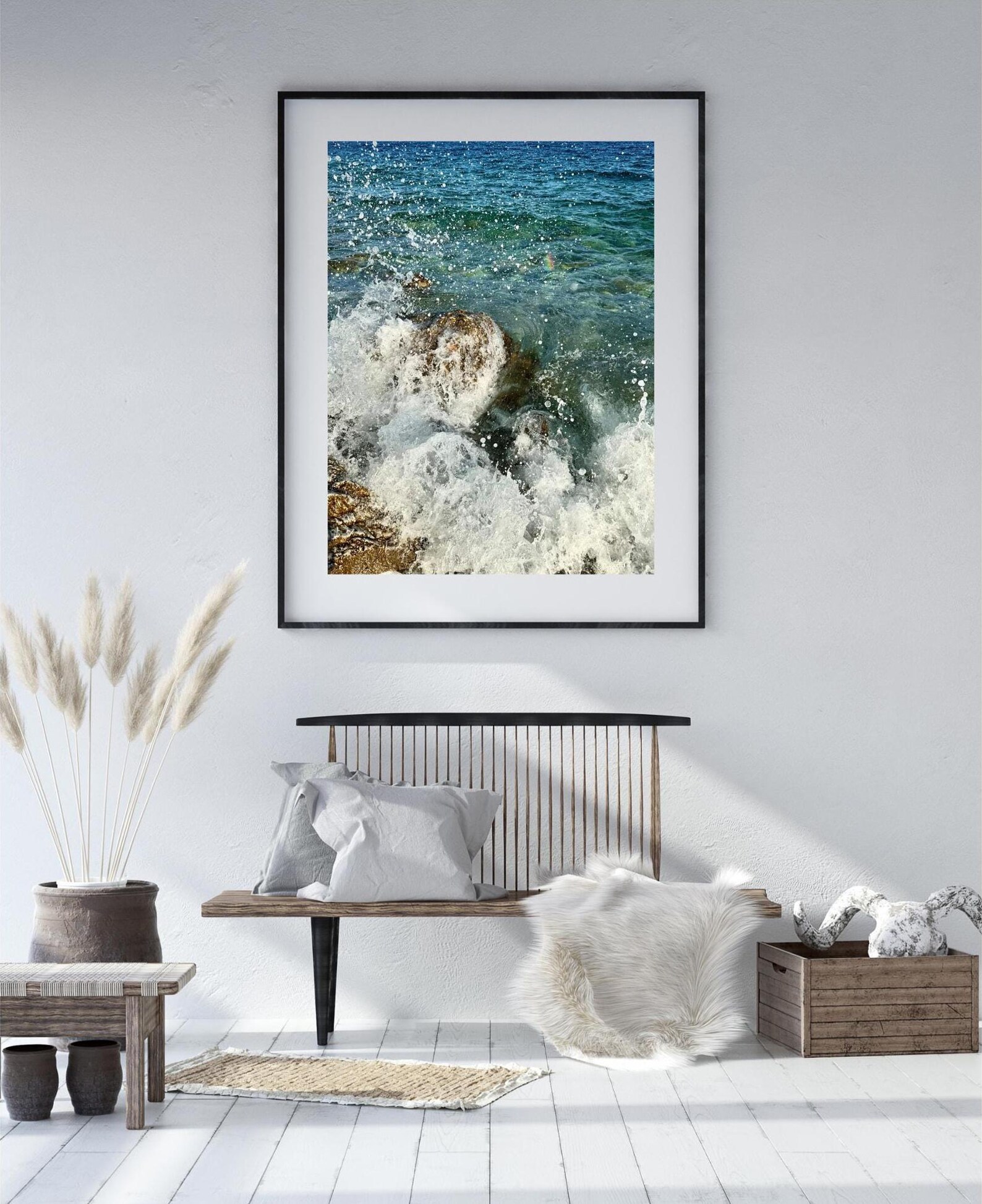 Printable Ocean Wave Photography, Boho Ocean Wall Art Print, Printable ...