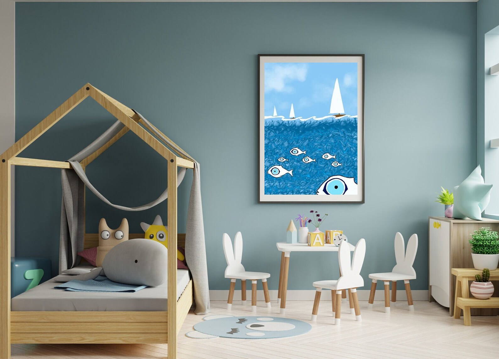 Nazar Sailboat Fish Boho Childrens Room Decor Printable, Nazar Playroom ...
