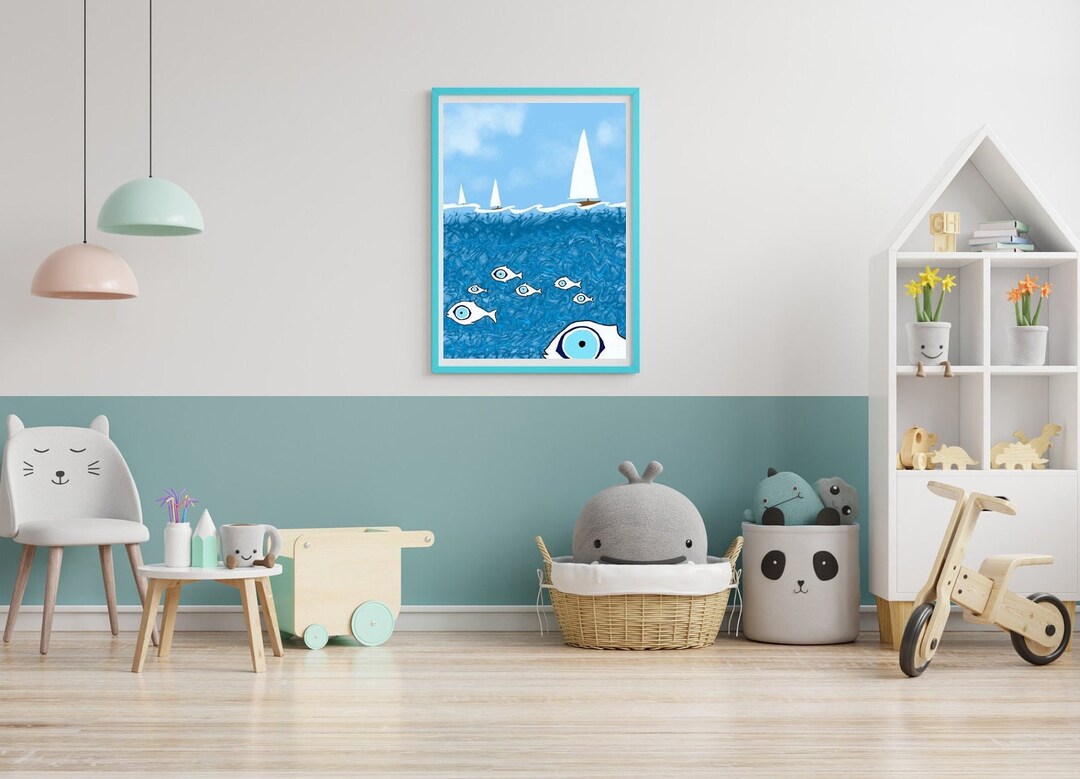 Nazar Sailboat Fish Boho Childrens Room Decor Printable, Nazar Playroom ...