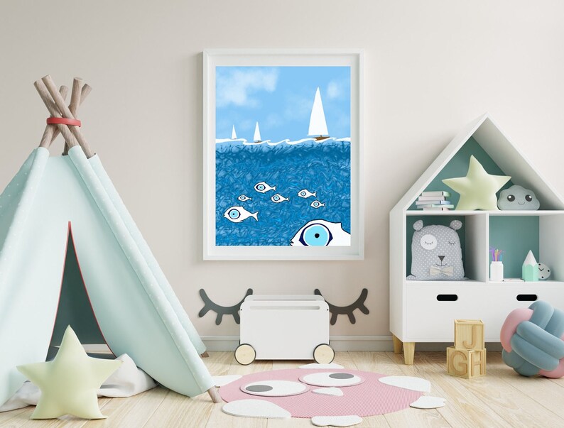 Nazar Sailboat Fish Boho Childrens Room Decor Printable, Nazar Playroom ...