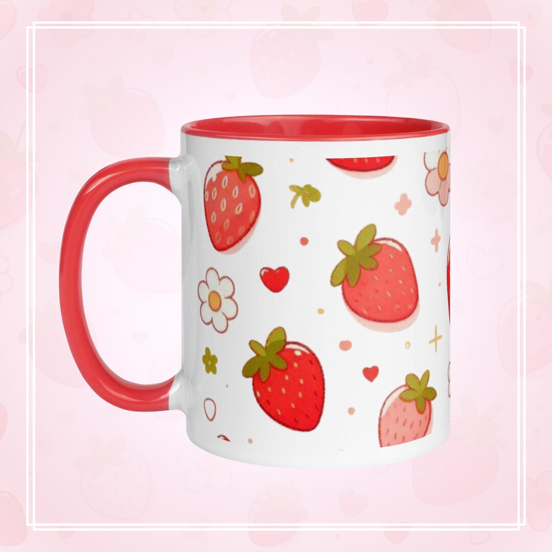 Cute Design Mug Cutecore Strawberries Colorful Interior Kawaii - Etsy