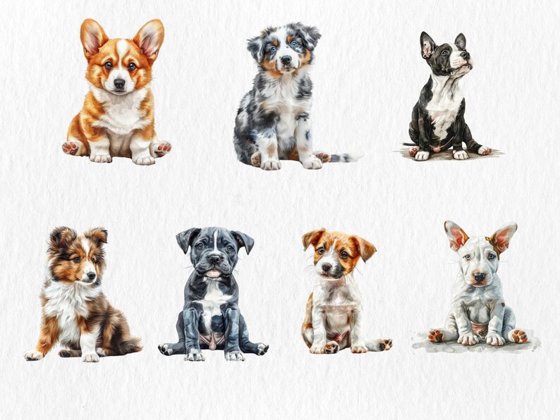 Puppies Breeds Watercolor Clipart Bundle, Dog Breeds Digital Png ...
