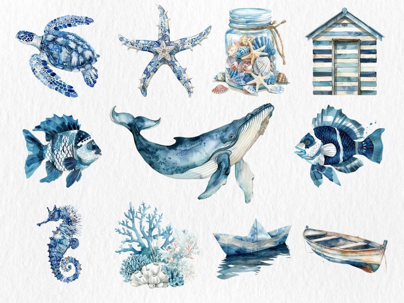 Nautical Clipart Bundle, Seaside Watercolor Digital Printable Png ...