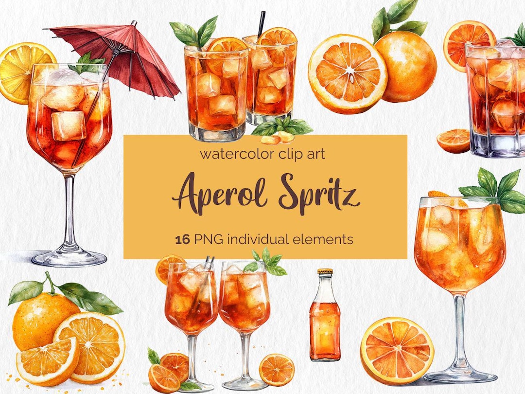 Aperol Spritz Watercolor Clipart Bundle, Cocktail Collection Png ...