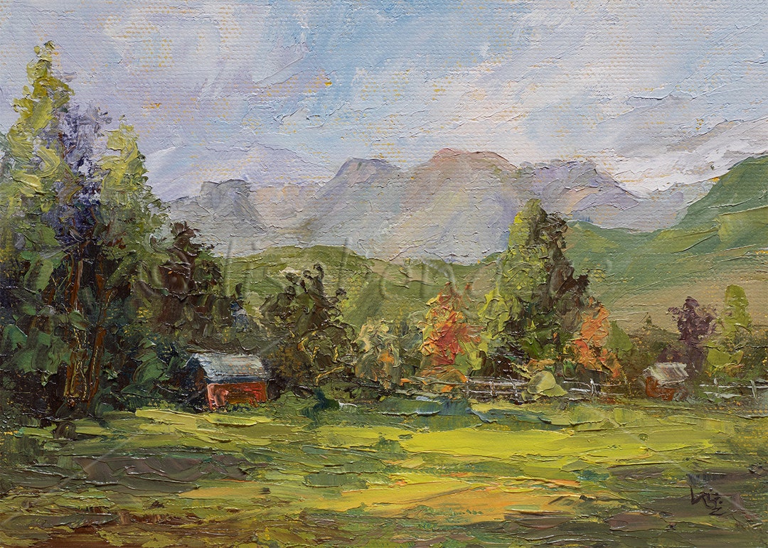 MIDWAY UTAH Original 5x7 Palette Knife Oil Painting Art Rural Pasture ...