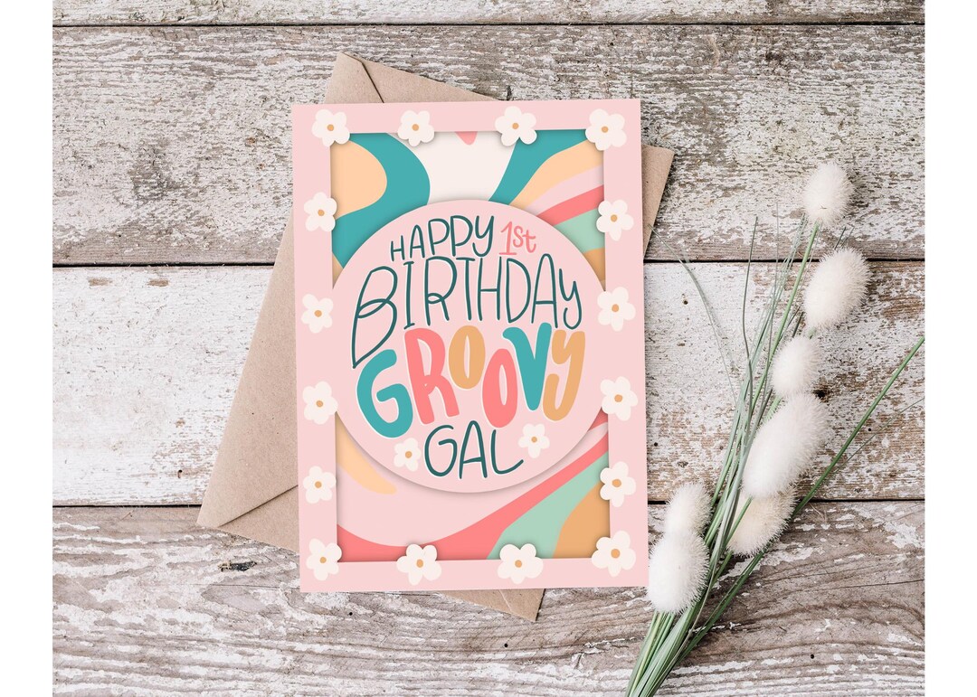 Groovy Birthday Card, Groovy 1st Birthday, Groovy Girl Birthday, 5x7 ...