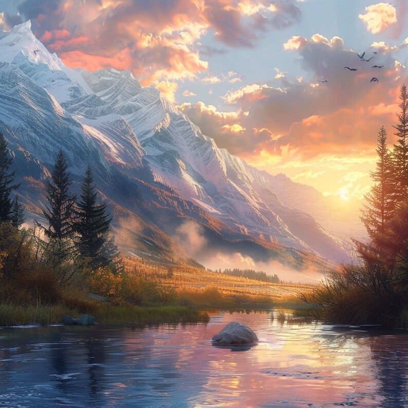 24 Serene Mountain Sunrise Clipart, Peaceful Dawn Illustration ...