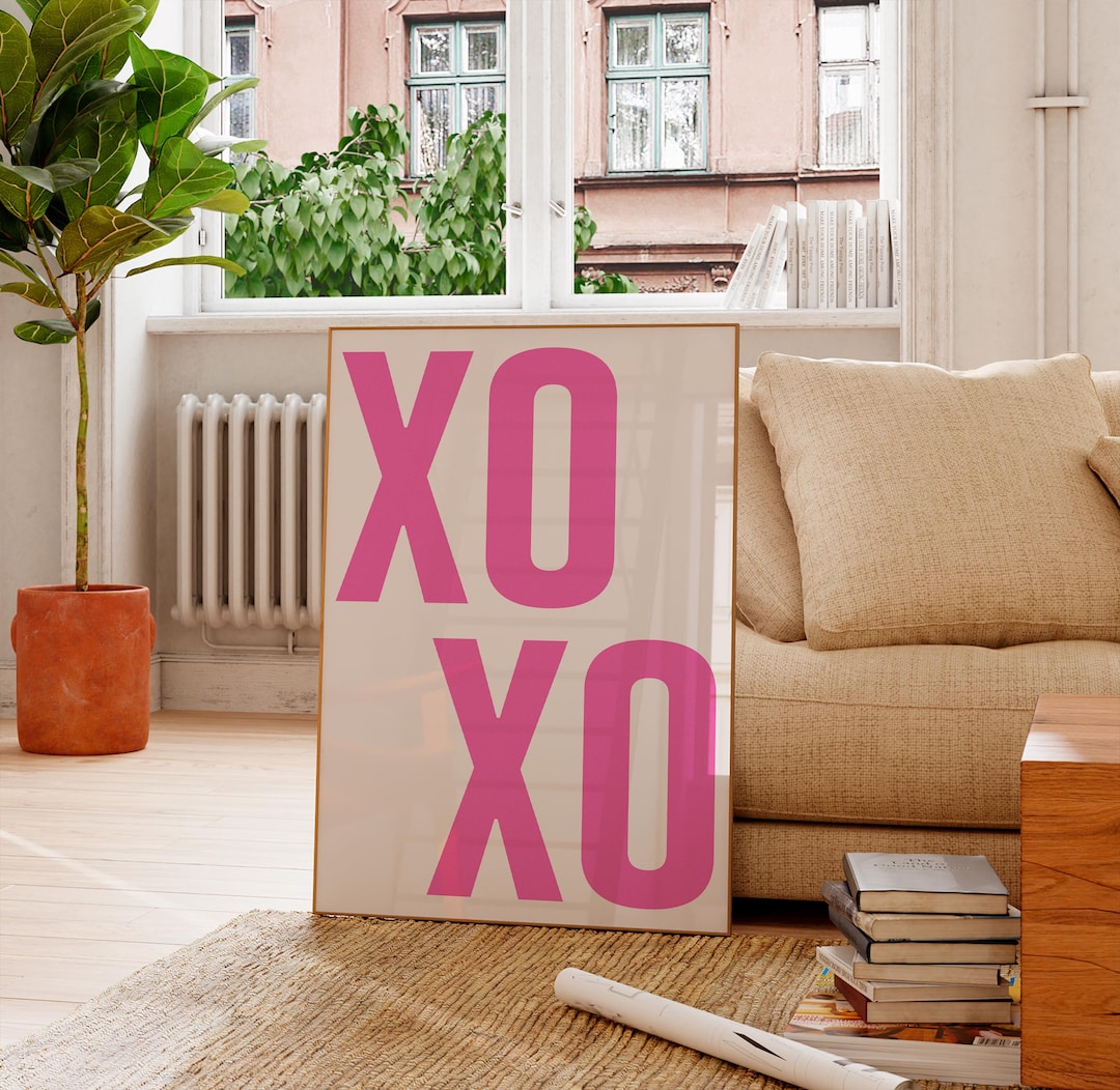 XOXO Poster Print, Pink Typography Wall Art, Modern Minimal Bedroom ...