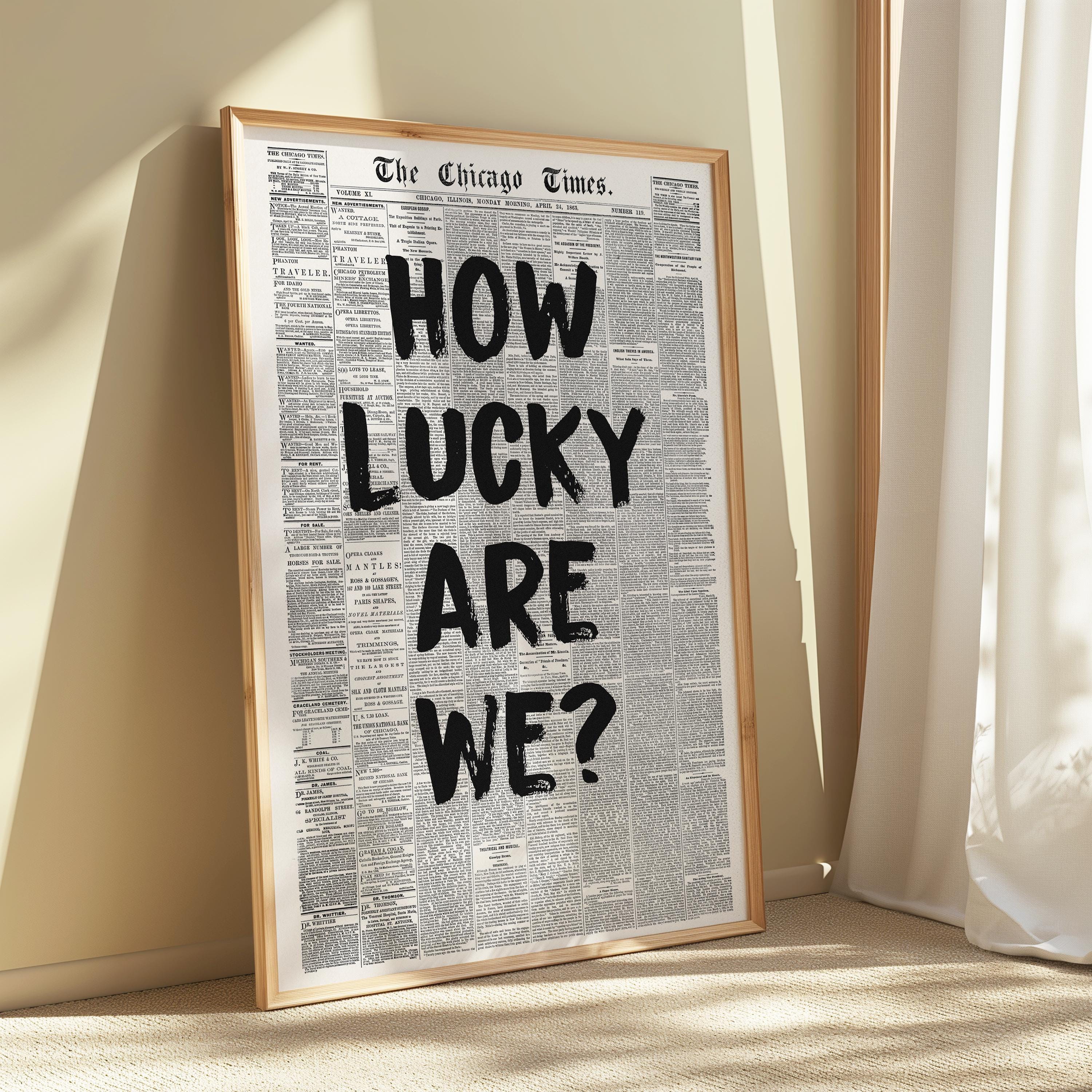 How Lucky Are We Print, Newspaper Art Print, Girls Dorm Room, College ...