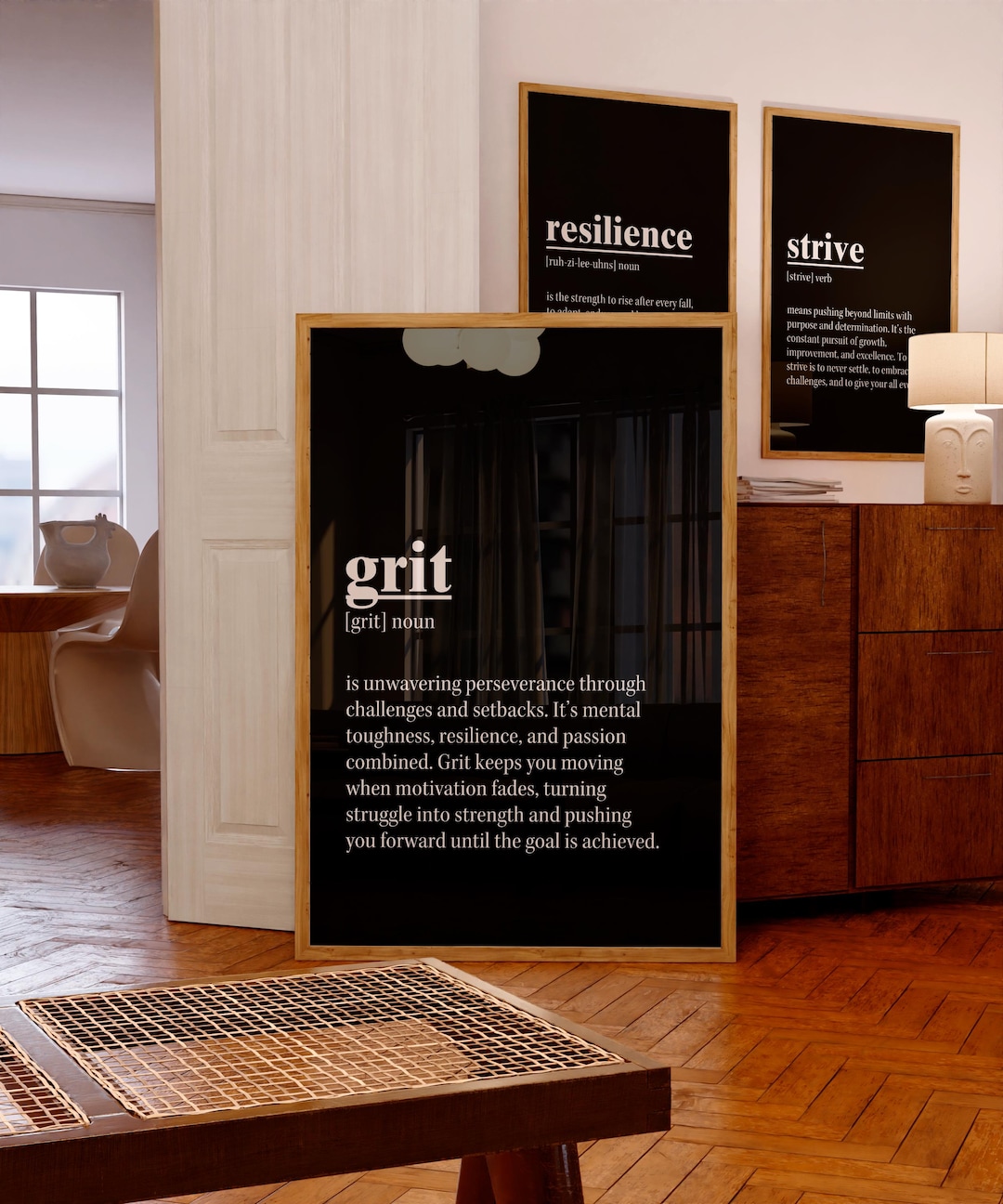 Motivational Quote Print Set, Grit Resilience Strive Posters, Black ...