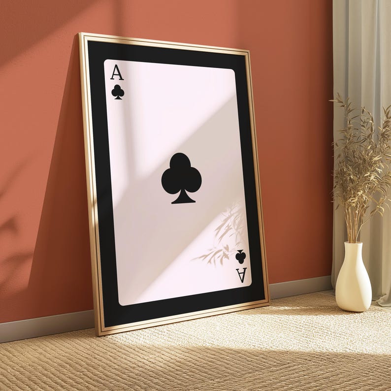 Ace of Clubs Poster Playing Card Print Black White Wall Art Game Room ...