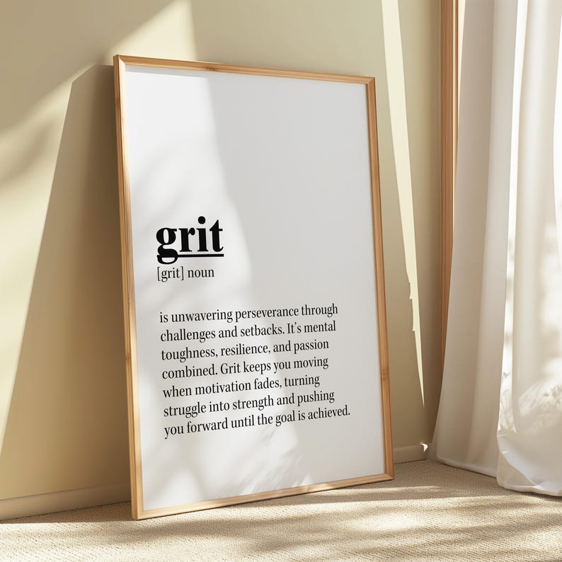 Grit Definition Wall Art | Motivational Poster for Home Office, Gym ...