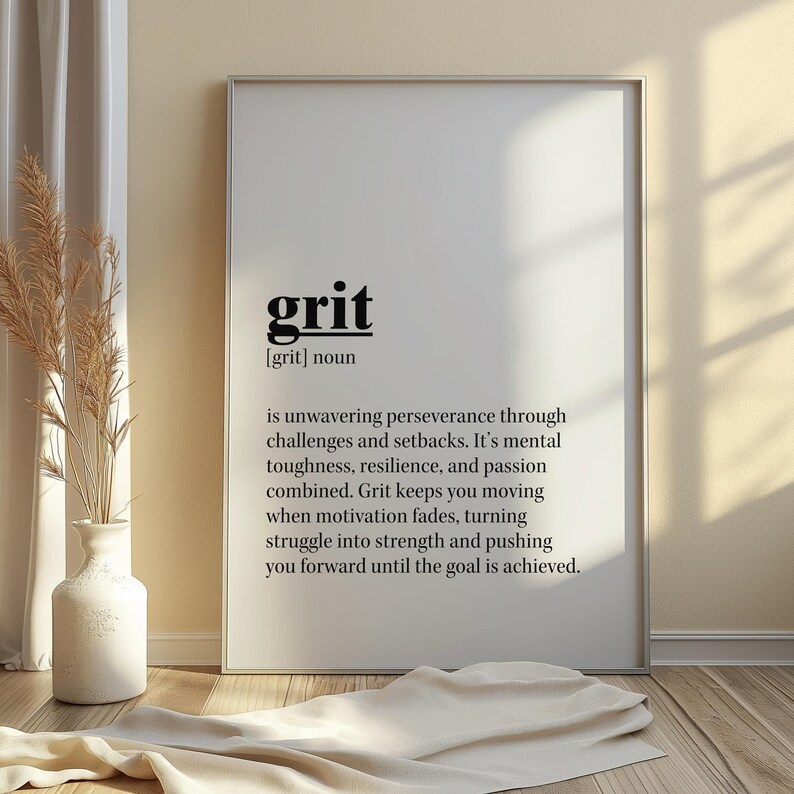 Grit Definition Wall Art | Motivational Poster for Home Office, Gym ...