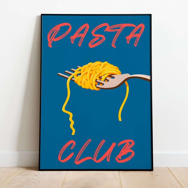 Pasta Club Print, Retro Food Poster, Hand Drawn Pasta, Trendy Italian ...
