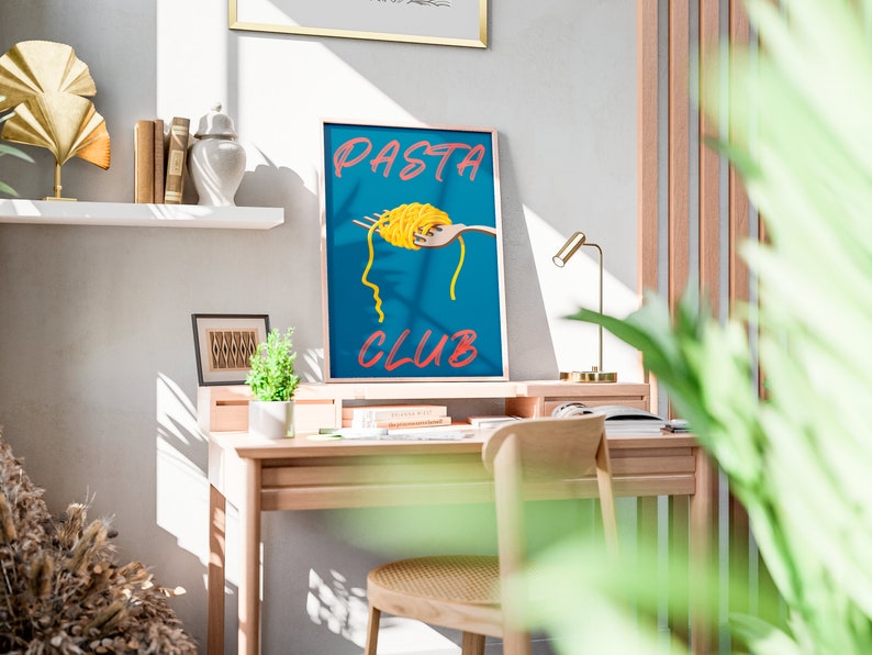 Pasta Club Print, Retro Food Poster, Hand Drawn Pasta, Trendy Italian ...
