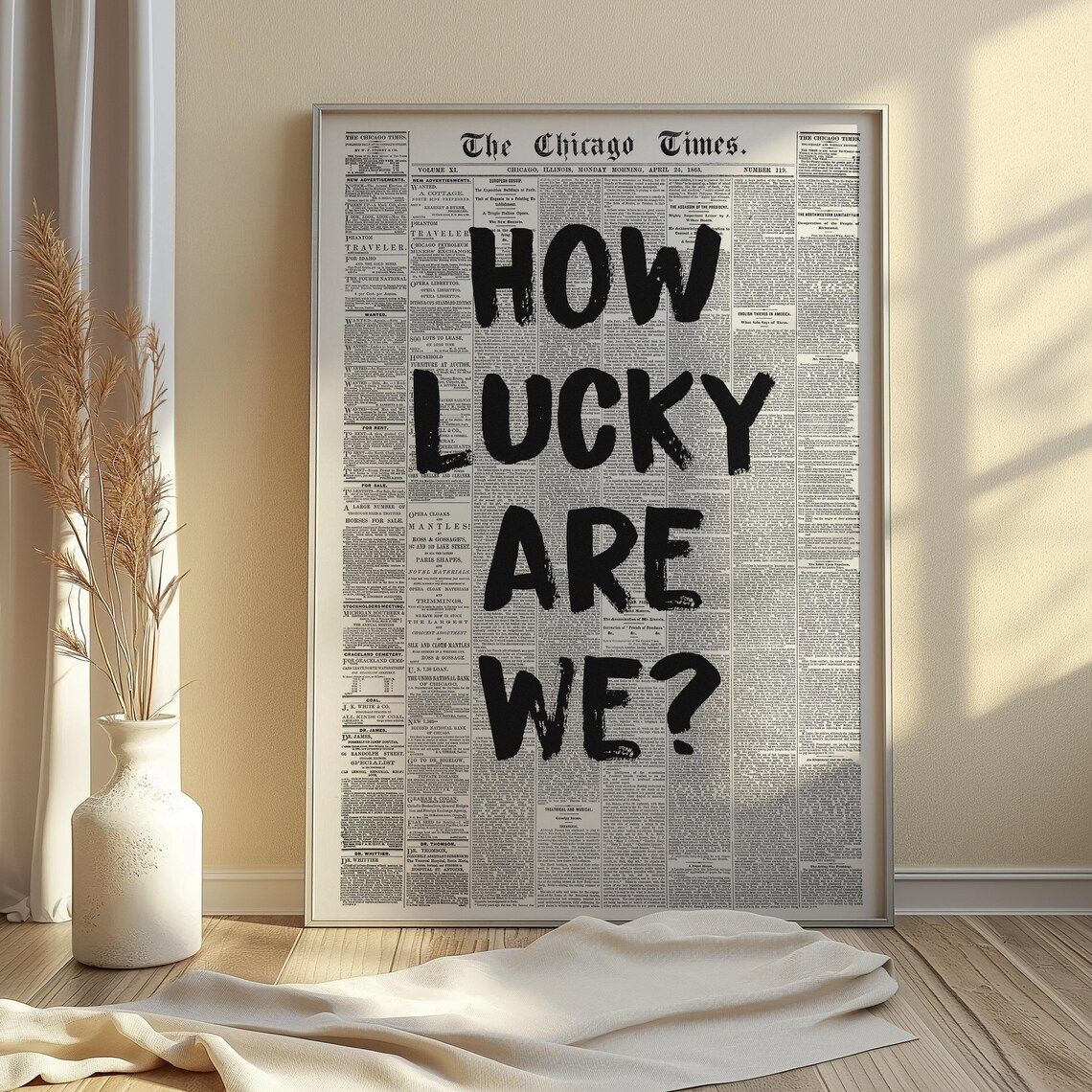 How Lucky Are We Print, Newspaper Art Print, Girls Dorm Room, College ...