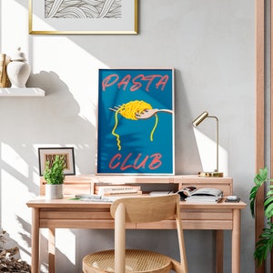 Pasta Club Print, Retro Food Poster, Hand Drawn Pasta, Trendy Italian ...