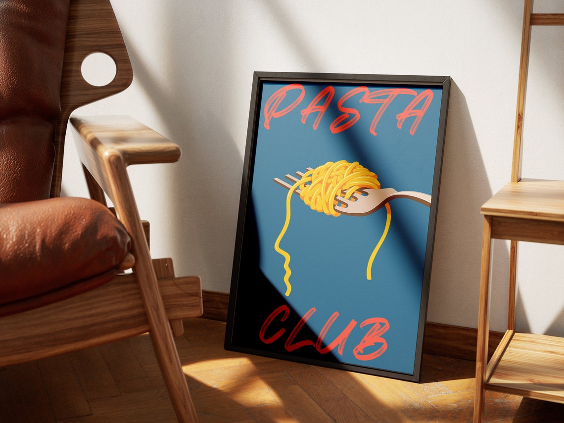 Pasta Club Print, Retro Food Poster, Hand Drawn Pasta, Trendy Italian ...