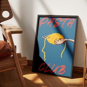 Pasta Club Print, Retro Food Poster, Hand Drawn Pasta, Trendy Italian ...