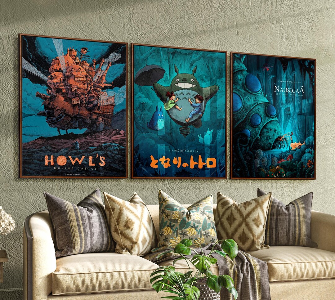 Studio Ghibli Poster Set of 3, Howls Moving Castle Poster, My Neighbor ...