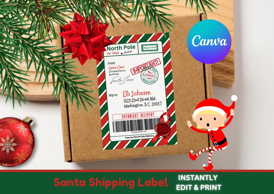 EDITABLE Custom Elf Shipping Postage Label Template, Printable ...