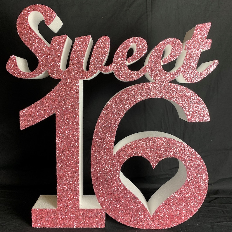 Sweet 16 Sixteen Birthday Decoration 60cm Tall Glittered Pink 9825