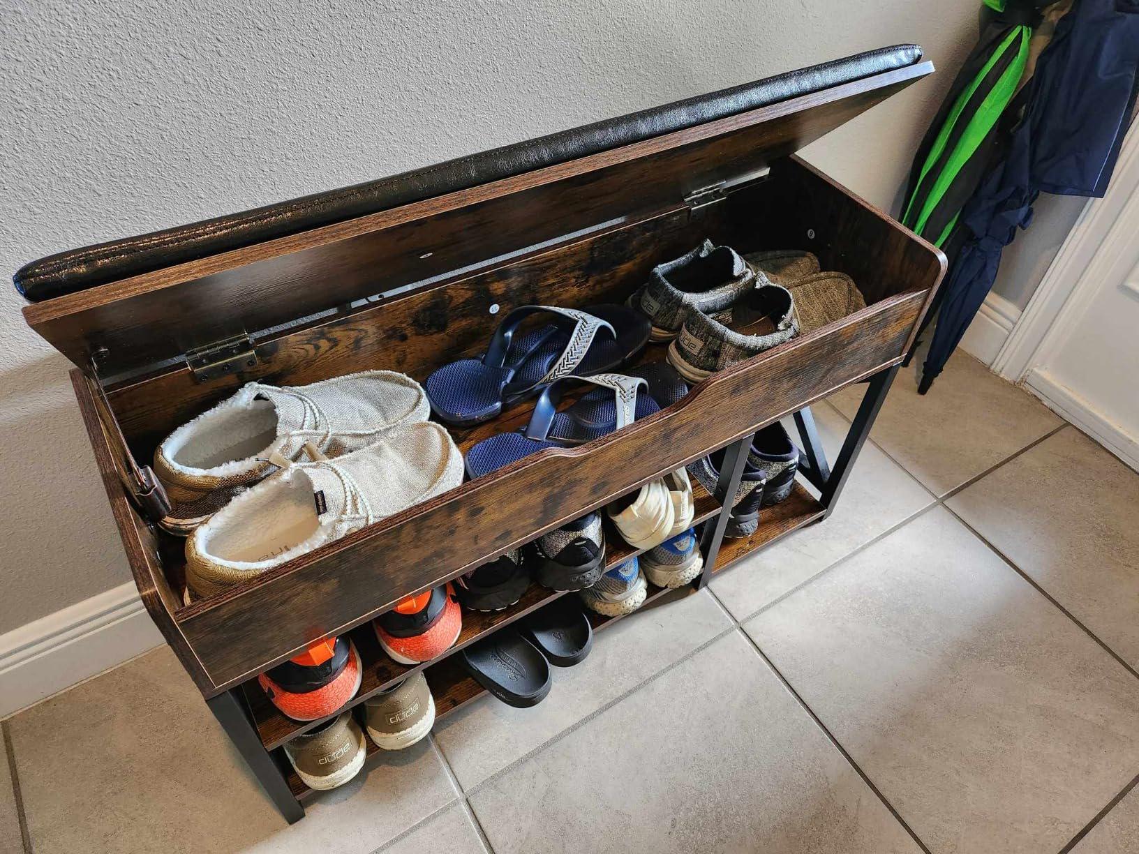 Wooden Shoe Rack Entryway Shoe Bench Lift Top Shoe Storage Bench ...