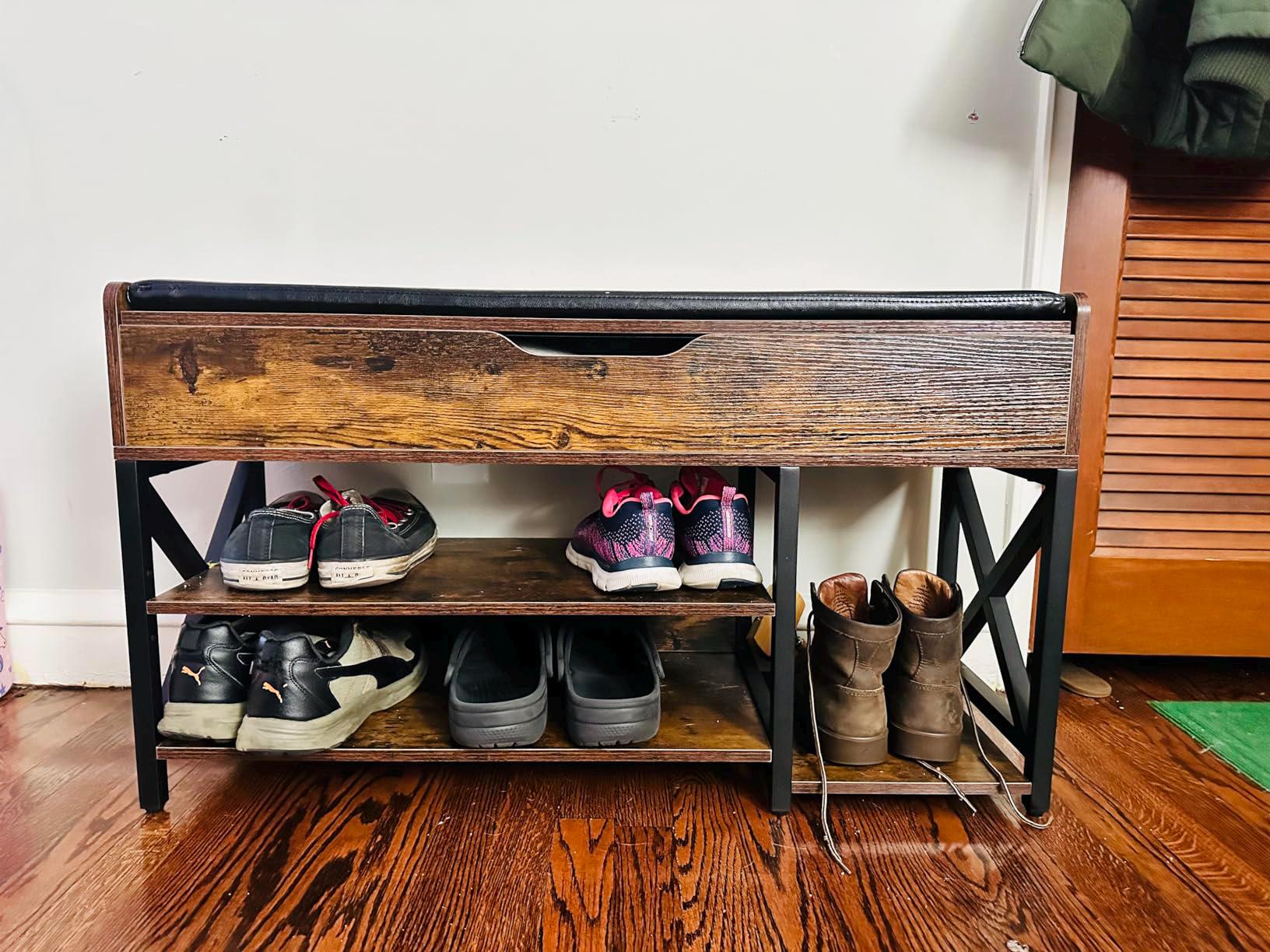 Wooden Shoe Rack Entryway Shoe Bench Lift Top Shoe Storage Bench ...