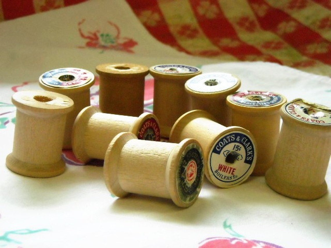 Vintage Lot of 6 Wooden Thread Spoolscreative Imagination | Etsy