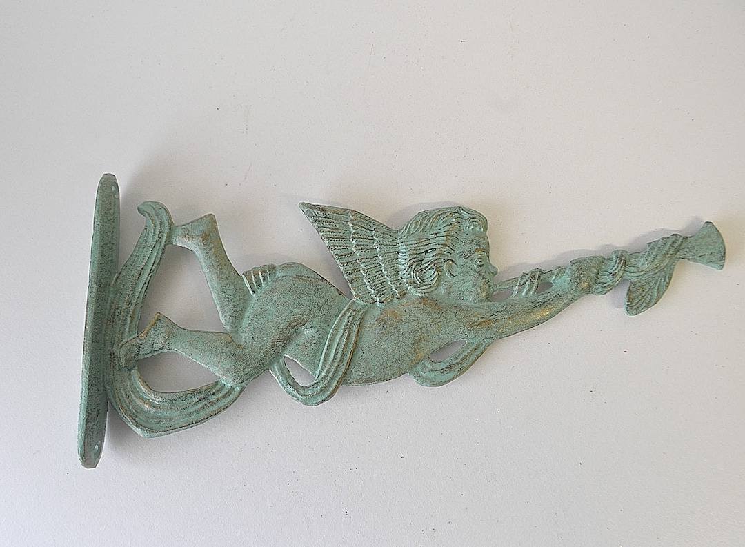 Vintage Cast Iron Wall Hanging Musical Cherub / Shabby Chic Cherub ...