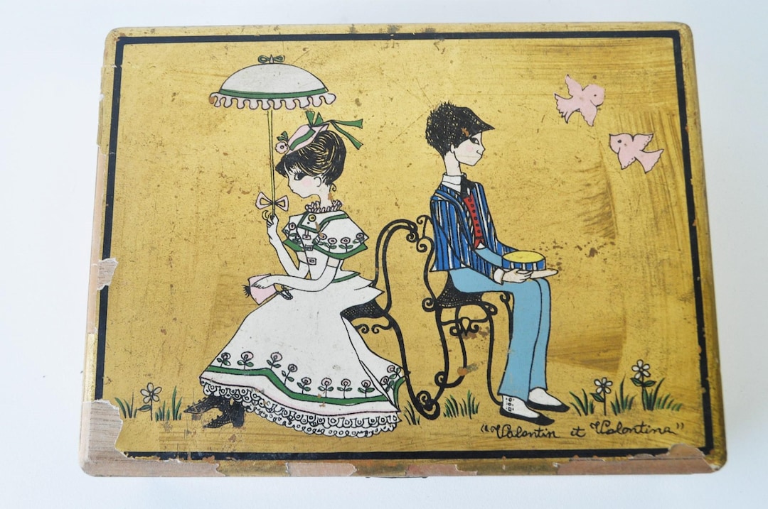 1950s Earl Bernard Valentin Et Valentine Girl and Boy Jewelry Box With ...