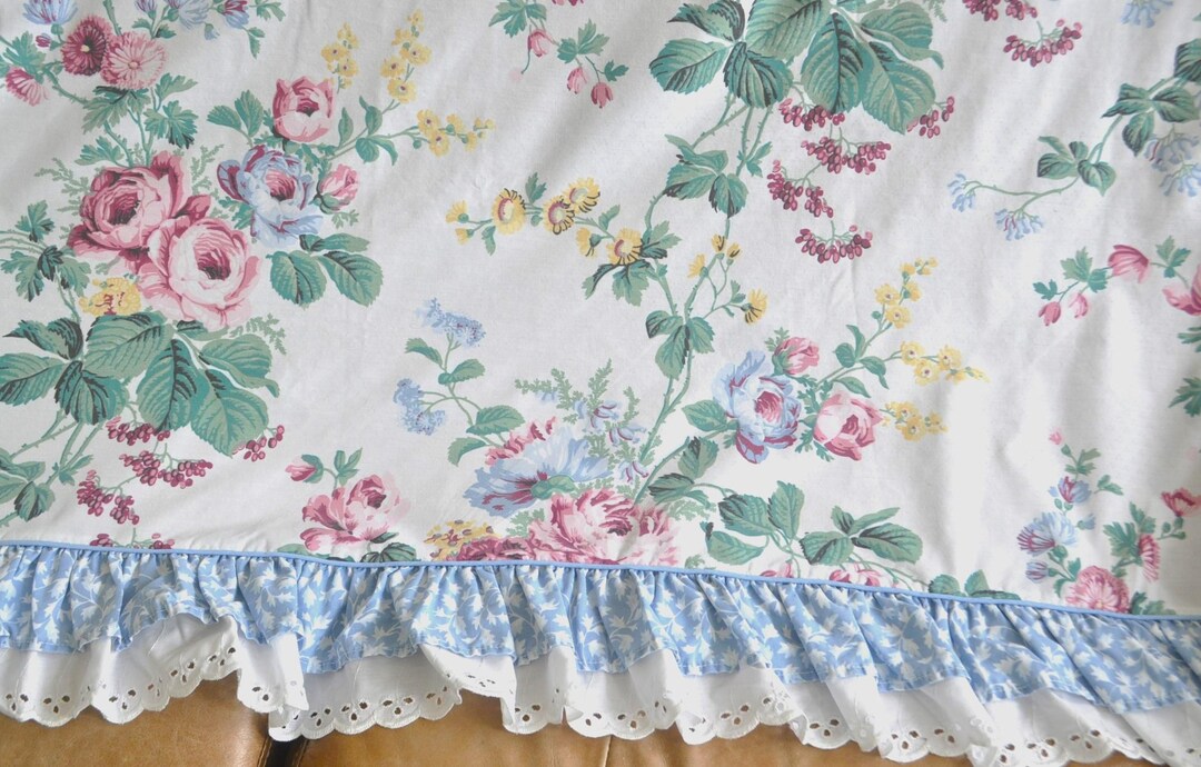 Vintage Westpoint Stevens Floral Curtain With Blue Ruffle and Eyelet ...