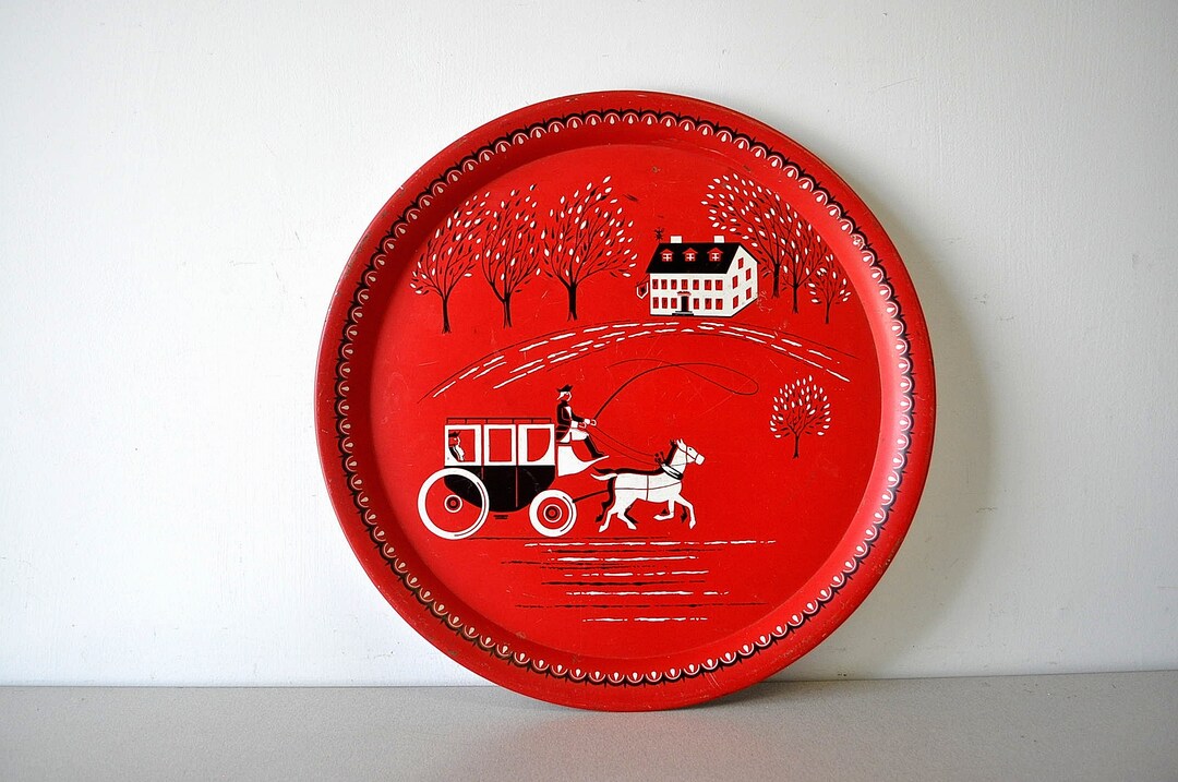 Vintage Large Red Colonial Dutch Tin Platter Serving Tray - Etsy