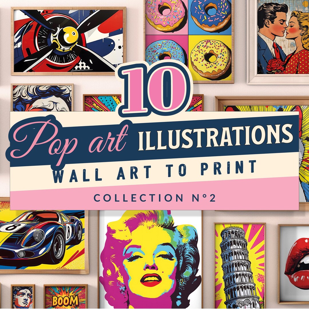 10 Pop Art Wall Art, Illustrations to Print, Bundle Wall Art, Vintage ...