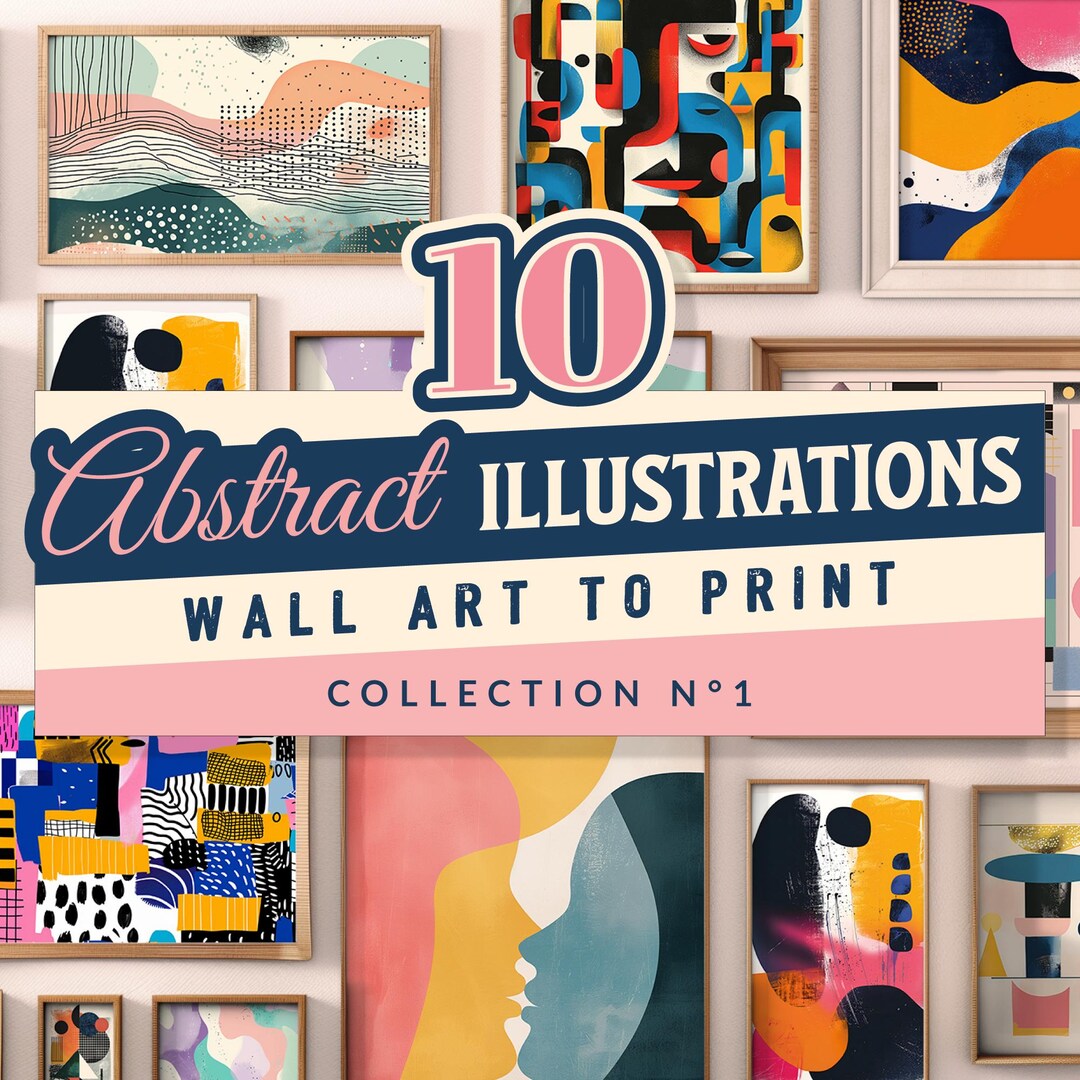10 Abstract Wall Art, Illustrations to Print, Bundle Wall Art, Vintage ...