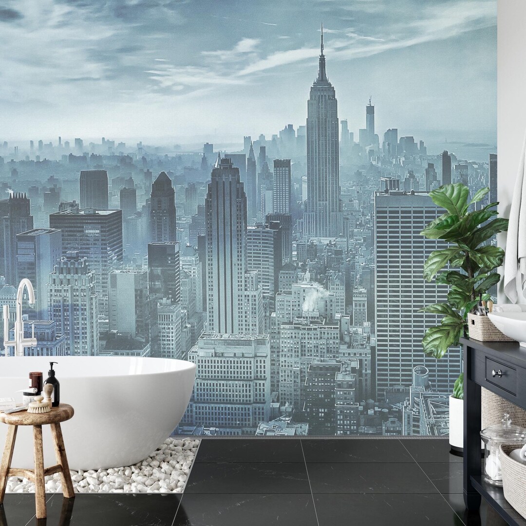 Hazy Gotham Aerial View Wallpaper Wallmural for Urban Interiors - Etsy