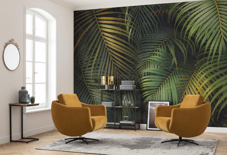 Tropical Palm Leaf Wall Mural - Greenery Jungle Wallpaper - Etsy
