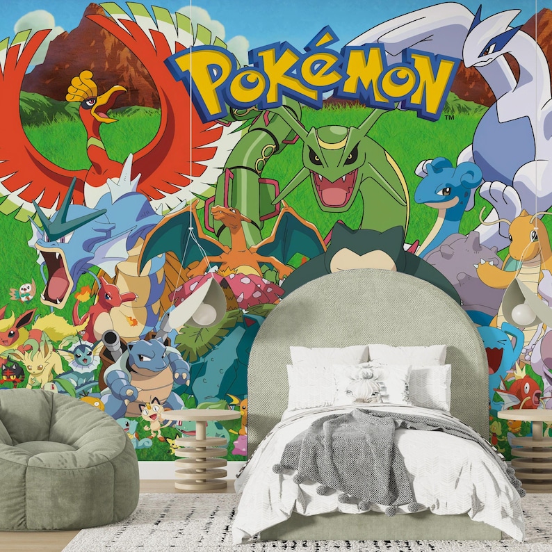 Pokemon Wallpaper Mural for Kids Room - Large Anime Wallpaper Decor ...