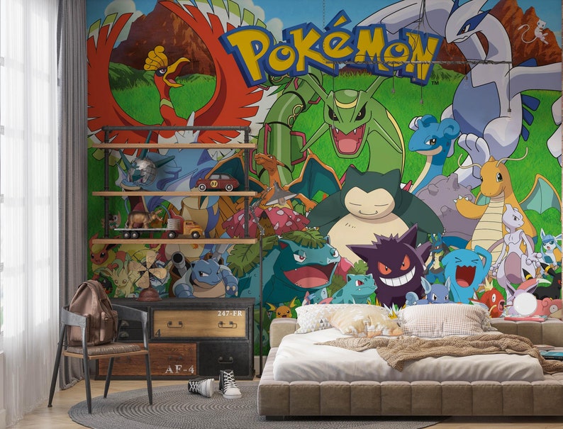 Pokemon Wallpaper Mural for Kids Room - Large Anime Wallpaper Decor ...