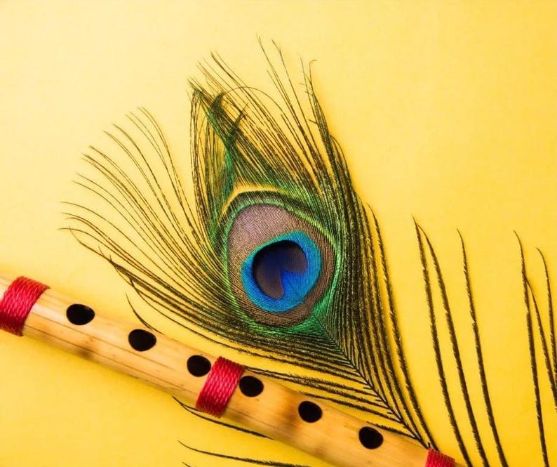 Krishna Feather Wallpaper With Flute Wall Mural Wallpaper for Prayer ...