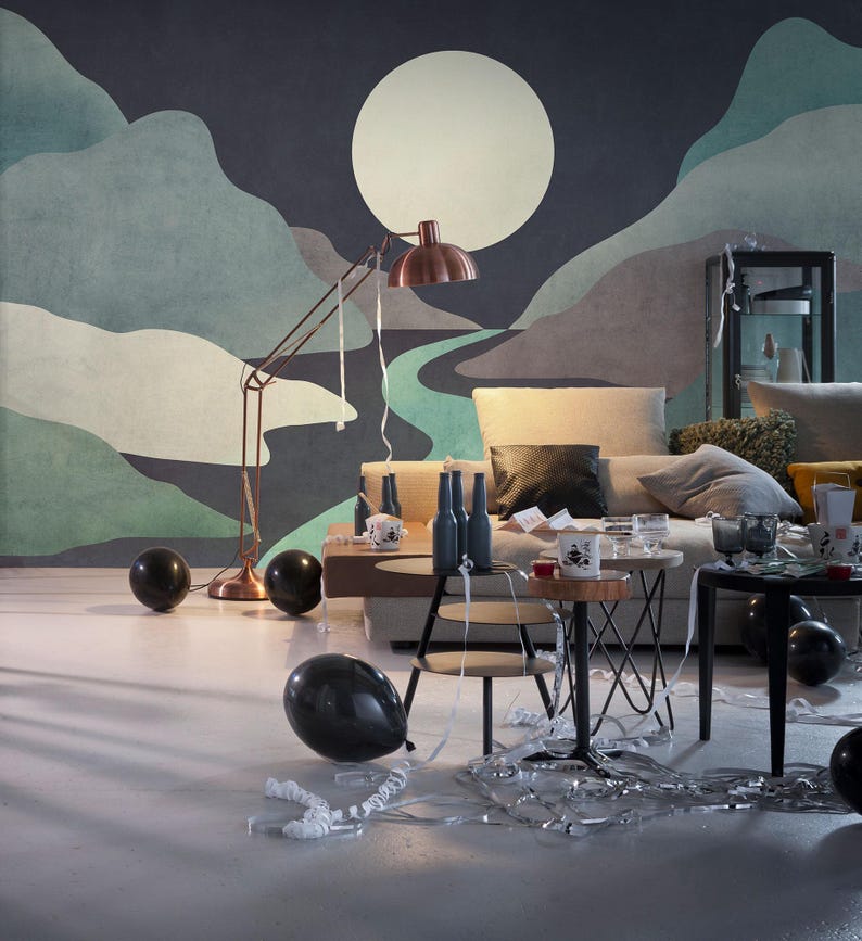 Moonlit Serenity Wall Mural – Minimalist Night Sky Wallpaper for Living ...