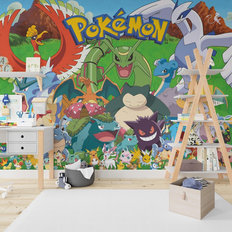 Pokemon Wallpaper Mural for Kids Room - Large Anime Wallpaper Decor ...