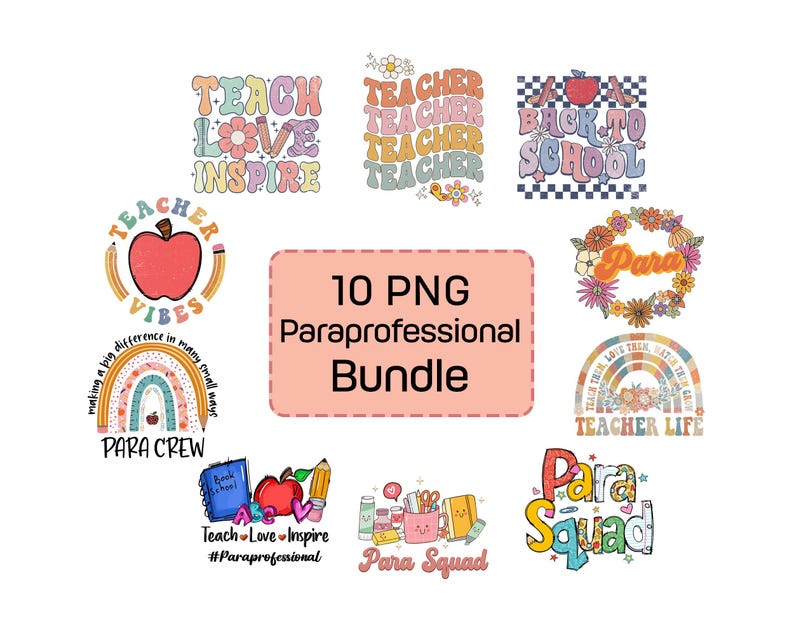Paraprofessional Bundle Design. Para Squad PNG. Retro Teacher Bundle ...