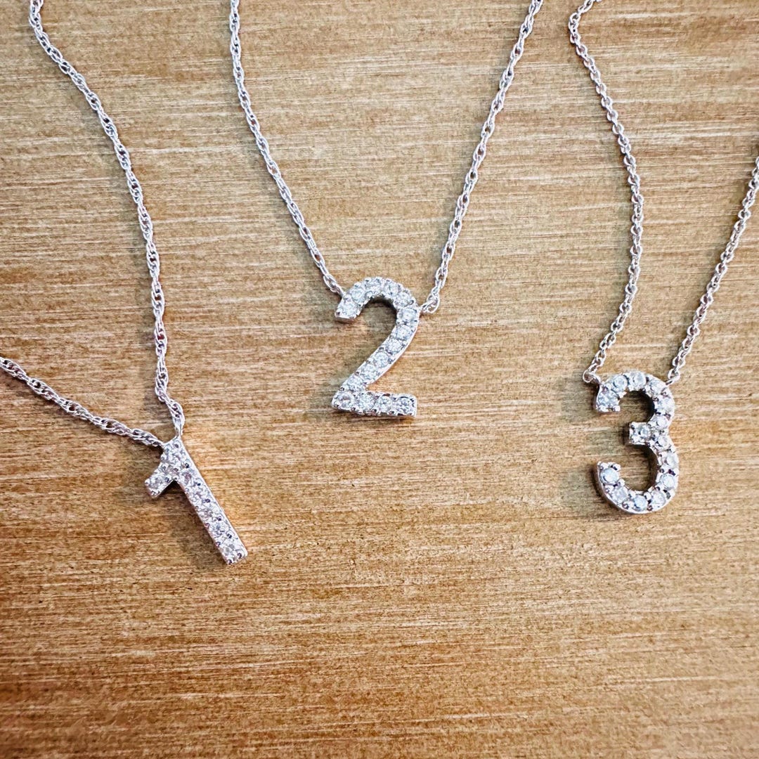 Sterling Silver Number Necklace: Lucky Charm Pendant Mom Necklace - Etsy