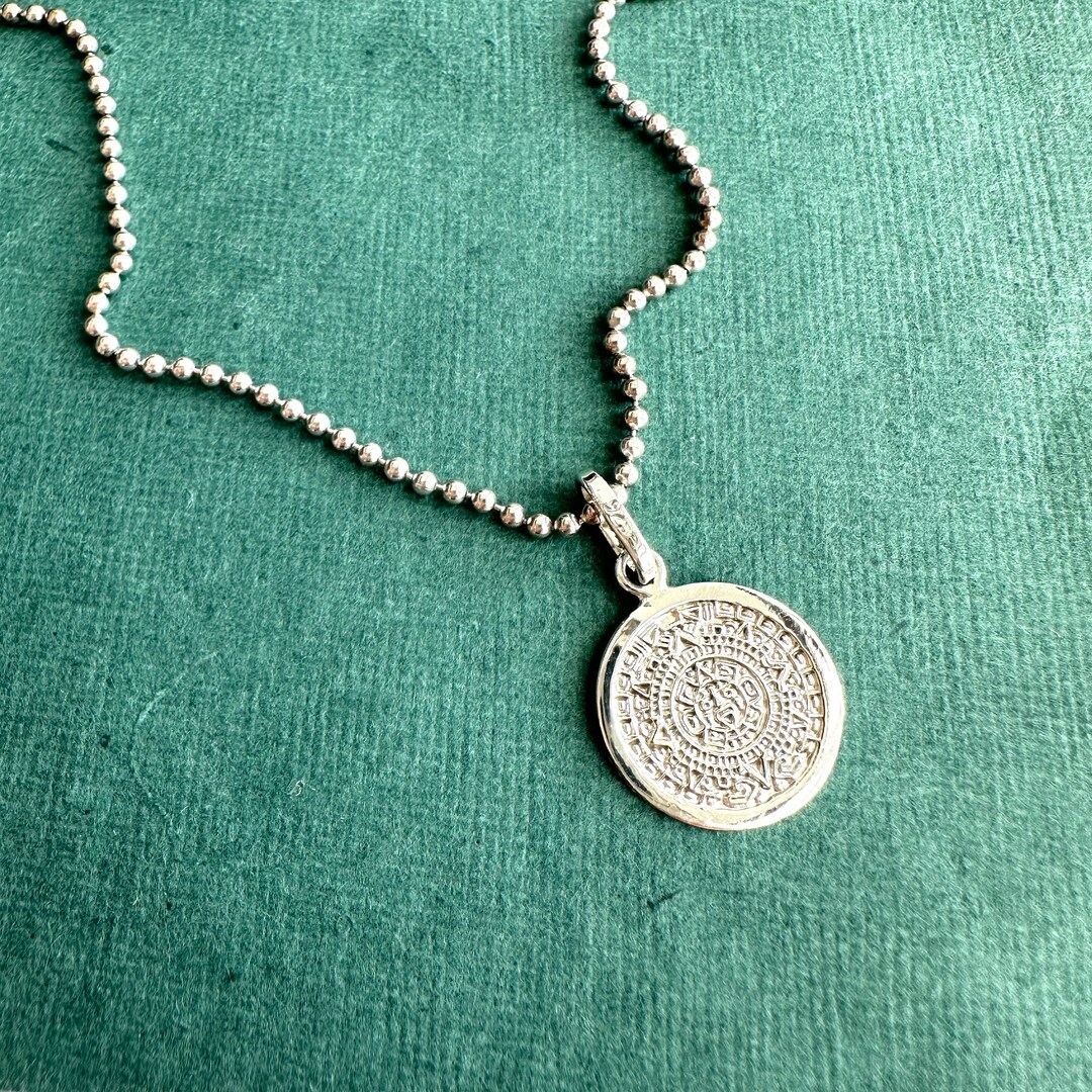 AZTEC CALENDAR Necklace . Aztec Calendar Silver Necklace Small Aztec ...